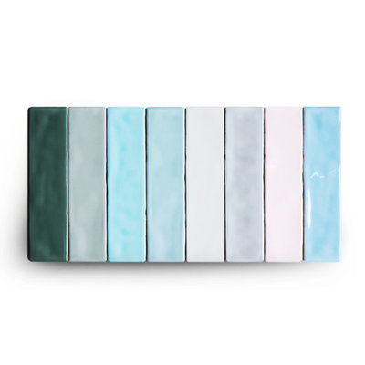 Wavy Edge Ceramic Tiles 3x12 Inch Cement Green Color Kitchen Decorative Tiles