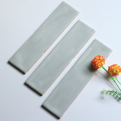 Wavy Edge Ceramic Tiles 3x12 Inch Cement Green Color Kitchen Decorative Tiles