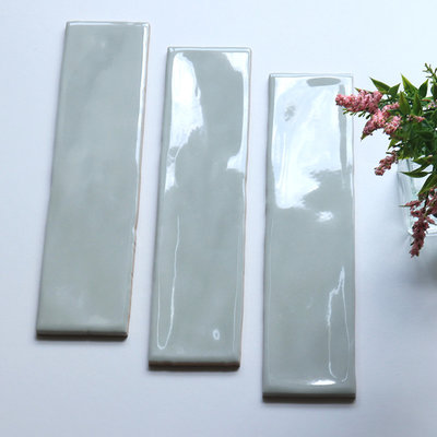 Wavy Edge Ceramic Tiles 3x12 Inch Cement Green Color Kitchen Decorative Tiles