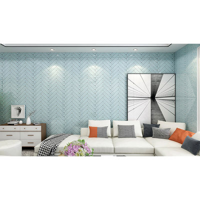 75*300mm Hotel Project Sky Blue Color Ceramic Wave Edge Gloss Wall Tile
