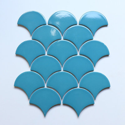 295X335mm Green Color Fan Shape Kitchen Interior Decor Mosaic Tiles