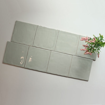 Waterproof Ceramic Coment Green Color Toilet Tiles In 150x150mm Size