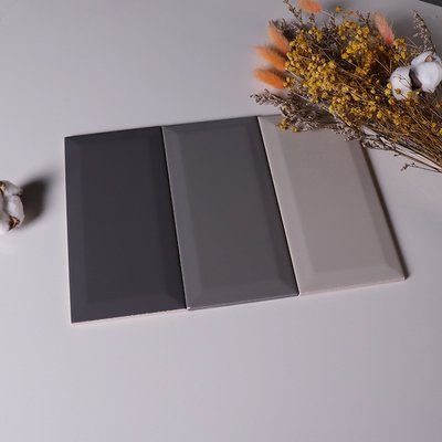 10x20Cm Glazed Pure Grey Color Ceramic Beveled Subway Tile For Bathroom
