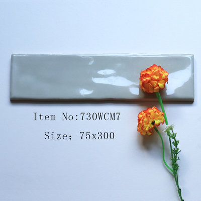 75*300mm / 3x12 Inches Wave Edge Ceramic Tile Light Gray Surface Wall Tile For Bathroom