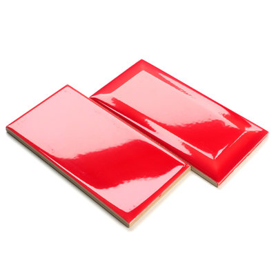 Pure Color Ceramic Wall Tile Bathroom Tile Decor Beveled Edge Gloss / Matt 75X150mm Tile