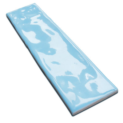 SGS Waved Edge 3x12 Sky Blue Subway Ceramic Tiles For Bathroom