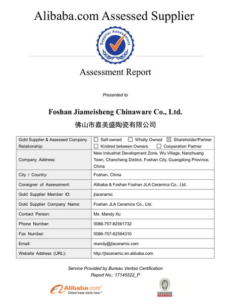 China Foshan JLA Ceramics Co.,Ltd certification