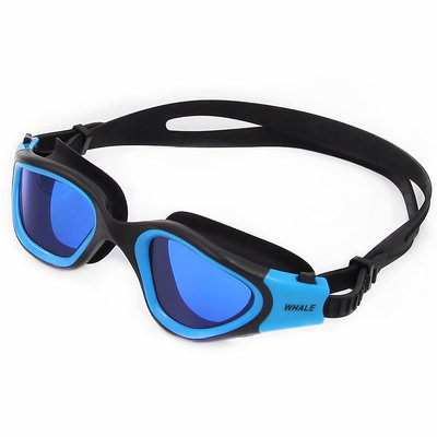 Fashion Panoramic Silicone Swimming Goggles with Blue Mirrored Lens