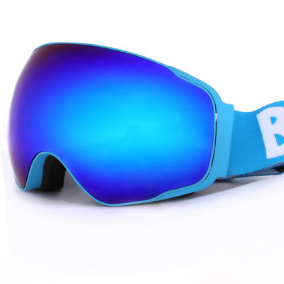 Reflective Blue Snow Boarding Goggles With Double Lens Three Layer Foam