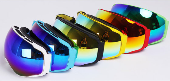 Reflective Blue Snow Boarding Goggles With Double Lens Three Layer Foam