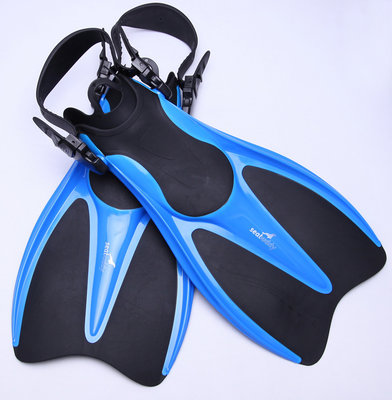 EVA / TPR Blue Adjustable Skin Diving Fins Bodyboard Fins Gray / Black