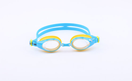 Blue Kids Competitive Swim Goggles Silicone Skirt Mirrored Curve Lens