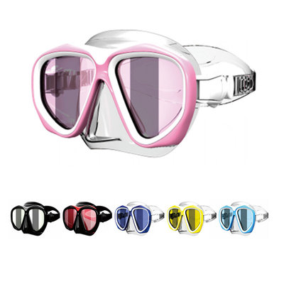 Pink Tempered Lens Super Clear Silicone Diving Mask For Adult , Wide Version