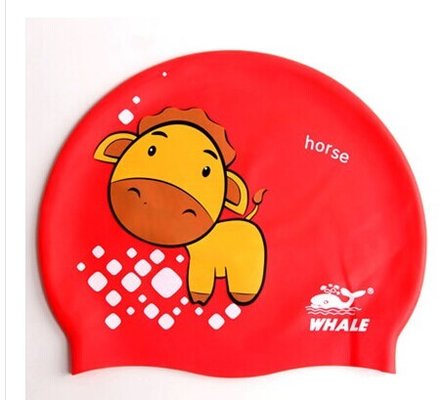 Sombreros 100% de la natación de los niños divertidos del silicón rojos con el animal lindo impreso