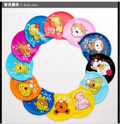 Sombreros 100% de la natación de los niños divertidos del silicón rojos con el animal lindo impreso