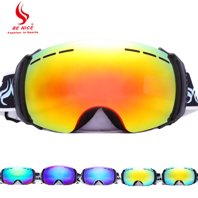 Anti - Fog Snow Boarding Goggles Three Layer Foam Gold Lens TPU Frame