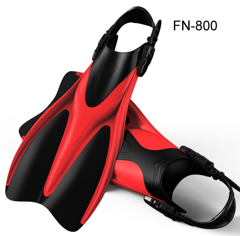 Red Rubber Skin Diving Fins Soft Comfortable Foot Pocket For Swimming