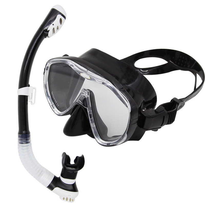 Black Adult Diving Sets Silicone Diving Mask Snorkel With CE Certificate