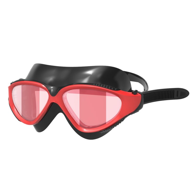 Red Mirrored Anti Fog Swimming Goggles Swim Mask , Wide Angle Curve Lens