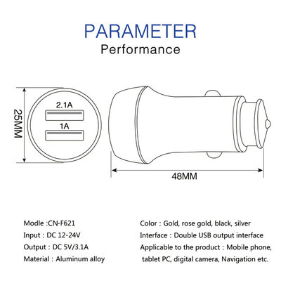 12V 3.1A Aluminium Alloy dual port usb cell phone smart car charger with rohs certificate for Smart Phone Tablets supplier