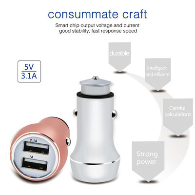 12V 3.1A Aluminium Alloy dual port usb cell phone smart car charger with rohs certificate for Smart Phone Tablets supplier