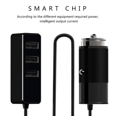 FAST CHARGE 4 USB PORT CAR CHARGER with 1.5m cable alluminum usb car charger for IOS and Android supplier