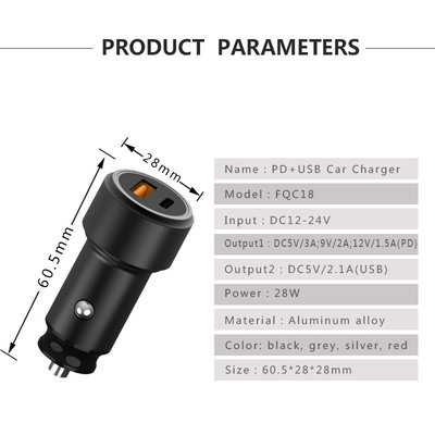 PD+USB 2.1A CAR CHARGER FAST USB CAR CHARGER Compatible with all smart phones, type-c fast car charge supplier