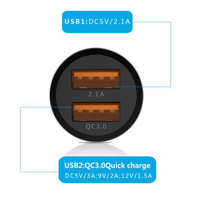 F655 QC3.0+ UDB2.1A Dual car charger, universal car charger for phones, top selling car usb charger supplier