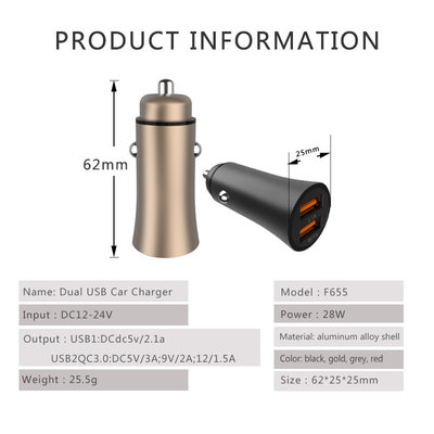 F655 QC3.0+ UDB2.1A Dual car charger, universal car charger for phones, top selling car usb charger supplier