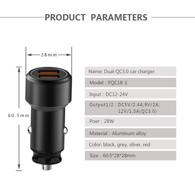 FQC18-1 Dual QC3.0 USB CAR CHARGER  Universal Compatible USB CAR CHARGER for all electronics cheap price supplier