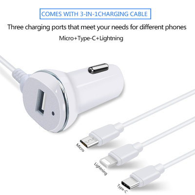 4 USB PORT CAR CHARGER USB+TYPE-C+LIGHTING PORT WITH SPRING CABLE supplier