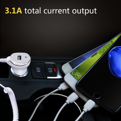 4 USB PORT CAR CHARGER USB+TYPE-C+LIGHTING PORT WITH SPRING CABLE supplier