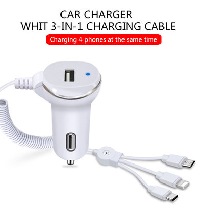 4 USB PORT CAR CHARGER USB+TYPE-C+LIGHTING PORT WITH SPRING CABLE supplier