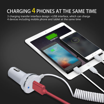4 USB PORT CAR CHARGER USB+TYPE-C+LIGHTING PORT WITH SPRING CABLE supplier