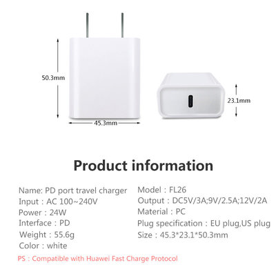 24W US PD TRAVEL CHARGER TYPE-C 28W FAST CHRGER for Macbook compatible with HUAWEI QUICK CHARGE QC3.0/QC2.0 supplier