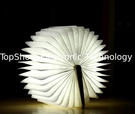 USB Cargeable Foldable Page Wooden Cover Book Shape LED Light For Home