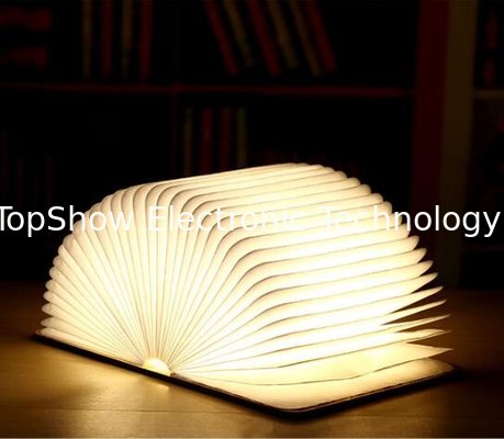 USB Cargeable Foldable Page Wooden Cover Book Shape LED Light For Home