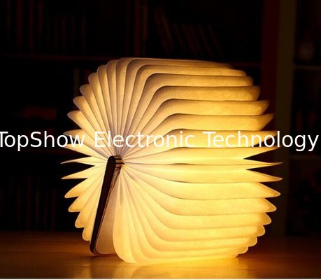 USB Cargeable Foldable Page Wooden Cover Book Shape LED Light For Home