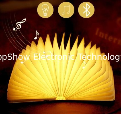 Wooden Mini USB Chargeable Fold Book Sharp Led Light With Creative Bluetooth Speakers