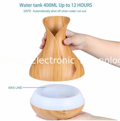 Wood Grain Essential Oil Diffuser 400ml Ultrasonic Air Humidifier with 7Color Changing LED Lights