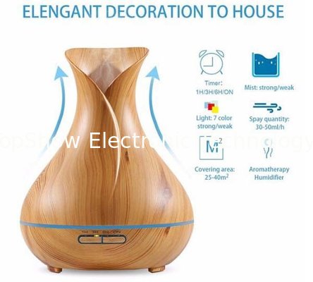 Wood Grain Essential Oil Diffuser 400ml Ultrasonic Air Humidifier with 7Color Changing LED Lights