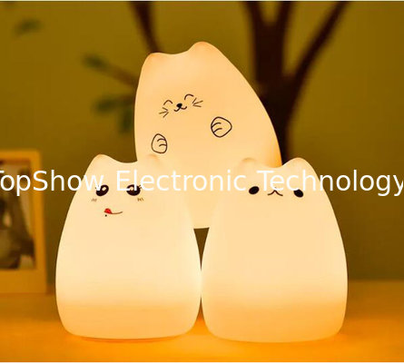 USB Charge Carton Silicone Night Light Multicolor Cute Cat Silicone Soft Nursery Lamp