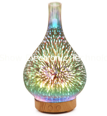 Household 3D Fireworks Glass  Aroma Diffuser Humidifier Machine With Colorful Light