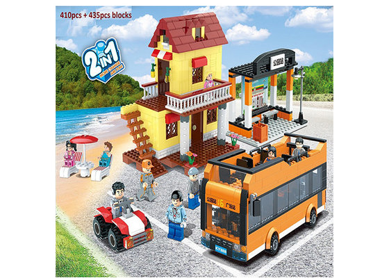 China Multi Color Building Blocks Educational Toys Lego Style Bus Station 410Pcs supplier