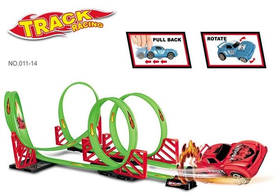 China 360° Rotation 115 CM Toy Race Car Track Sets 4 Loops 1 Pull Back Vehicle supplier