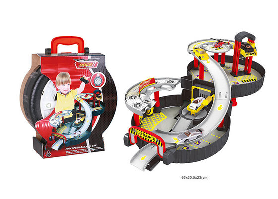 China 24 " Portable Kids Toy Vehicles Parking Garage With Assembly Track  2 Cars supplier