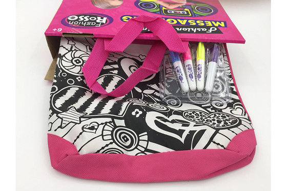 Pink Color 11 Inch DIY Drawing Message Bag With 4Pcs Bright Color Markers supplier