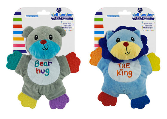 10 " BPA Free Plush Animal Teether Infant Baby Toys with 4 Textured Paws Lion Bear supplier