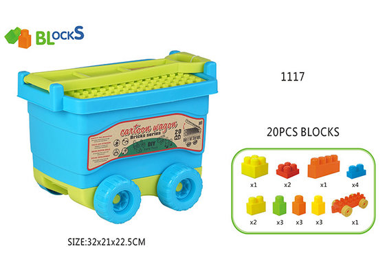 17 "  Building Blocks Toys For Toddlers Movable Wagon 32 Pcs Blue Pink Big Wheel supplier