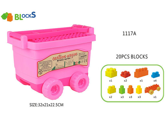 17 "  Building Blocks Toys For Toddlers Movable Wagon 32 Pcs Blue Pink Big Wheel supplier